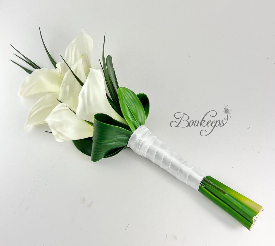 CHOOSE RIBBON COLOR - Long-stem Calla Lily and Grass, Greenery Bouquet ...