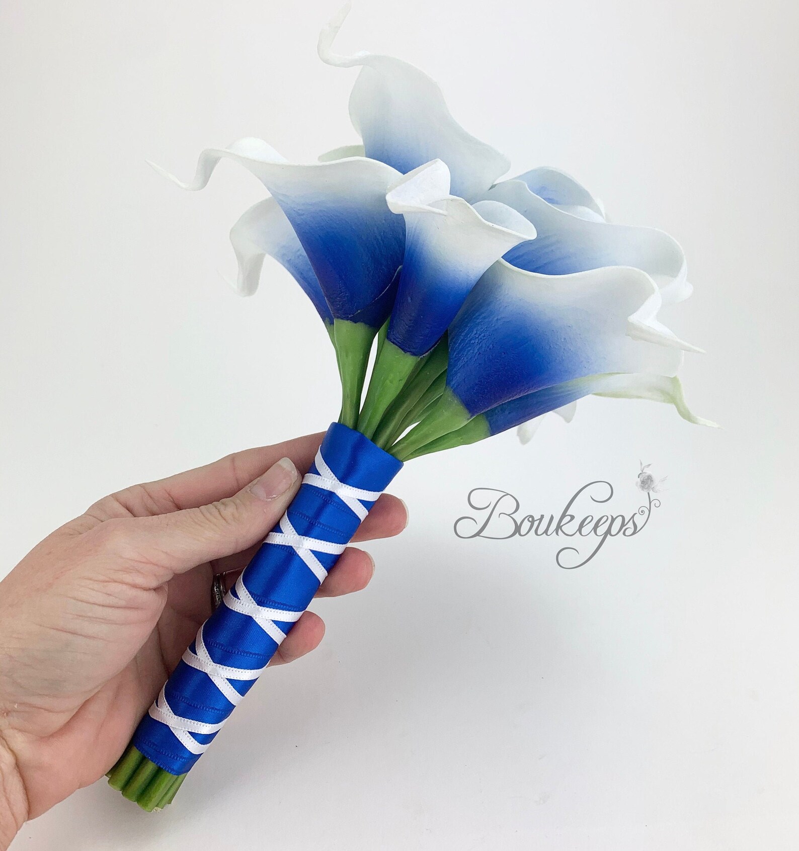 Royal Blue and White Calla Lily Bouquet Real Touch Picasso - Etsy