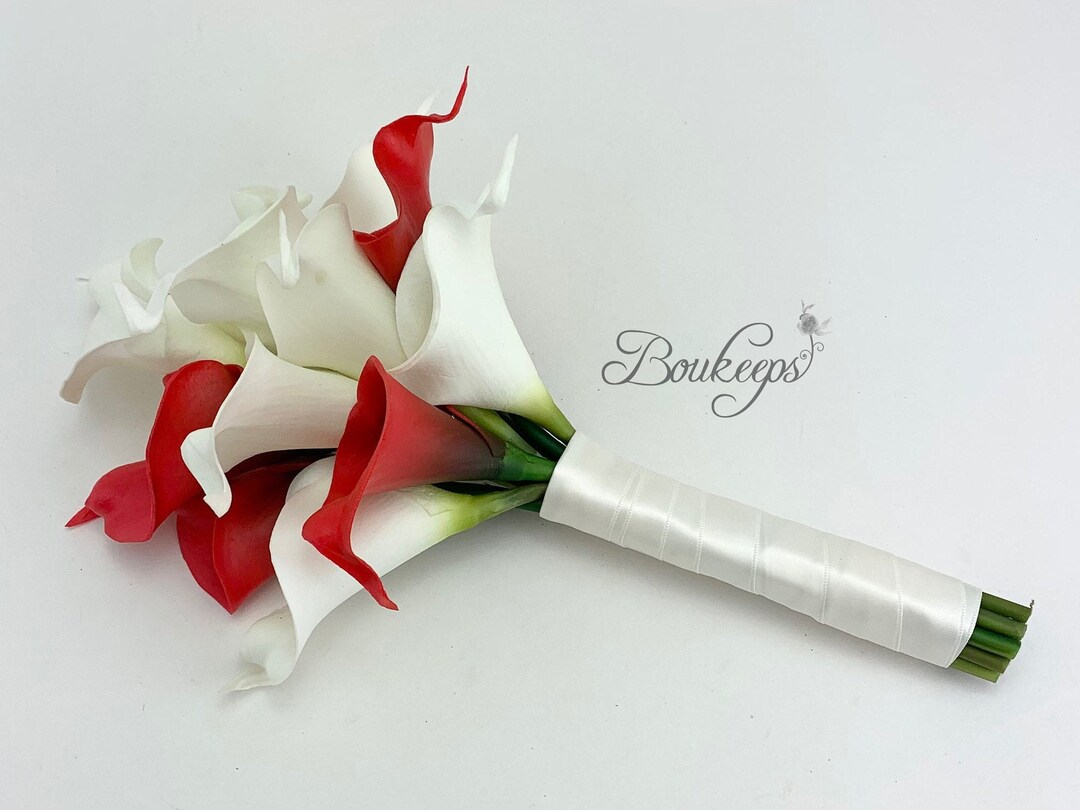CHOOSE RIBBON COLOR - Pageant Bouquet, Pageant Red and White Calla Lily ...