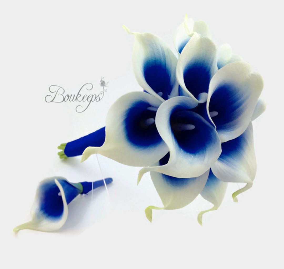 CHOOSE RIBBON COLOR - Royal Blue Calla Lily Bouquet and Boutonniere ...