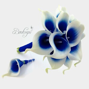 CHOOSE RIBBON COLOR - Royal Blue Calla Lily Bouquet and Boutonniere ...