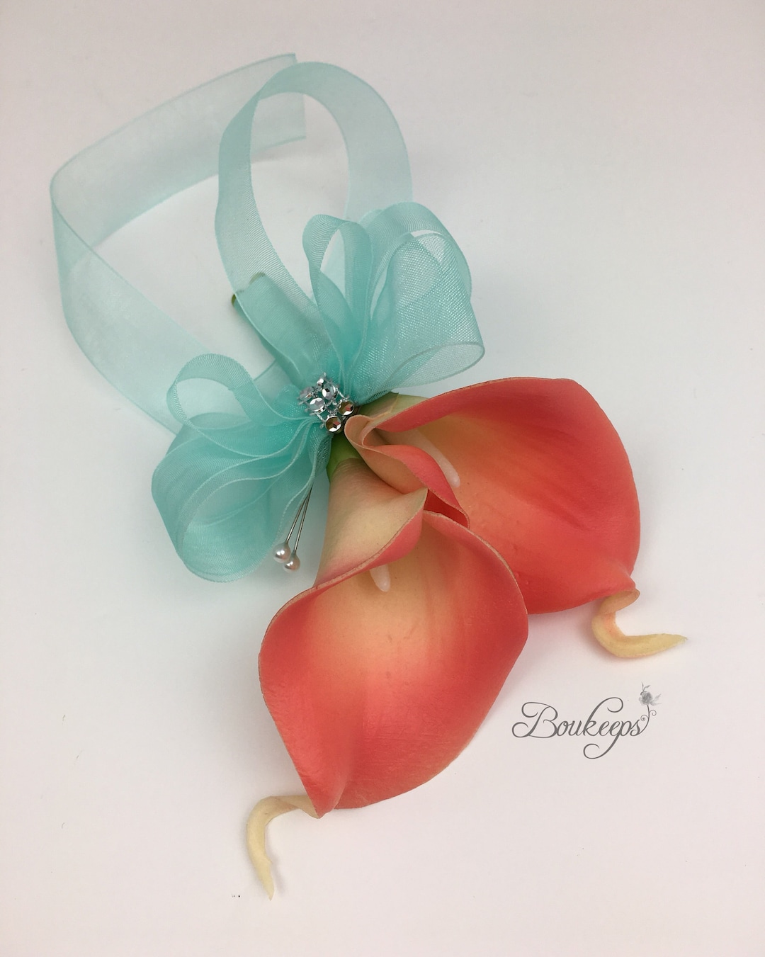 CHOOSE RIBBON COLOR - Pink Coral Calla Lily Corsage, Coral Corsage, Pin ...