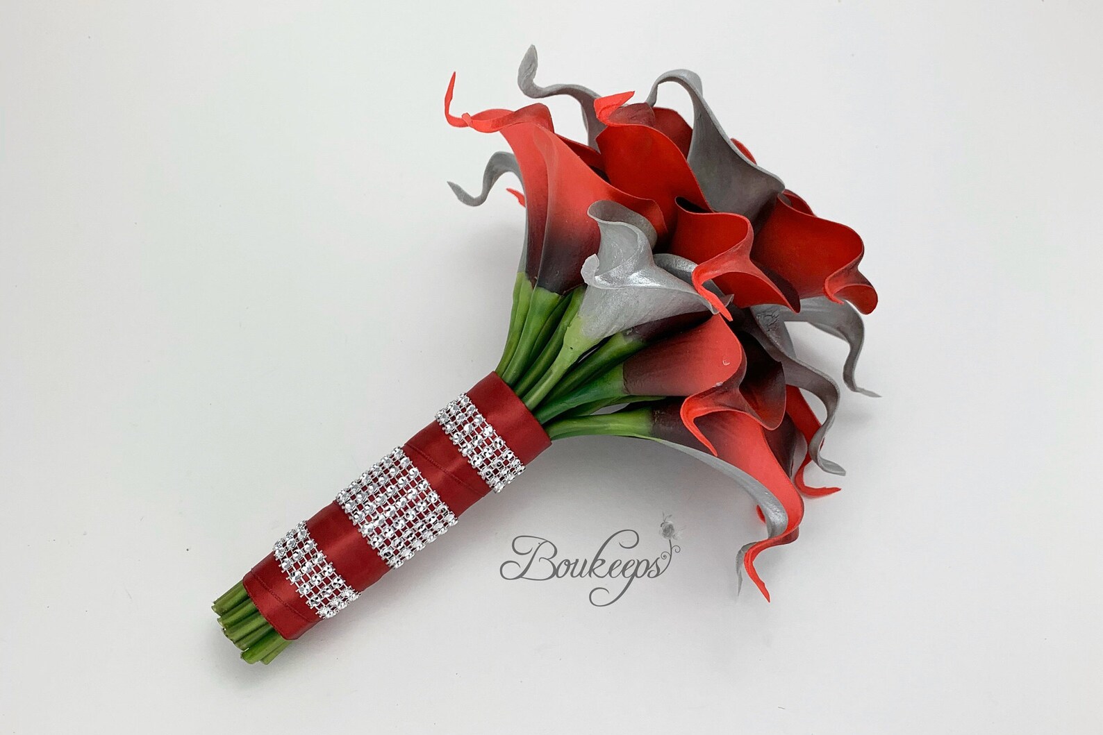 CHOOSE RIBBON COLOR Red and Silver Bridal Bouquet Red and - Etsy