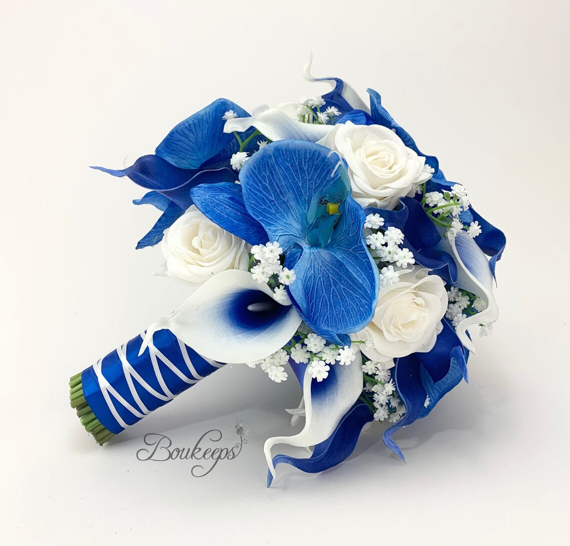 Royal Blue and White Calla Lily and Rose Royal Blue Orchid - Etsy