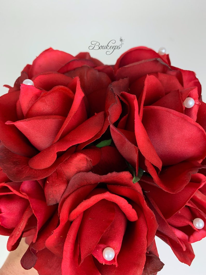 CHOOSE RIBBON COLOR Red Rose Bouquet Rose Bridal Bouquet - Etsy