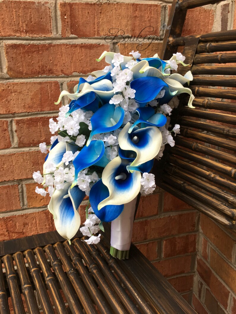 CHOOSE RIBBON COLOR Royal Blue Calla Lily Bouquet Royal | Etsy