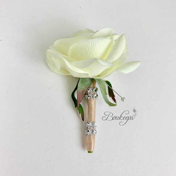 CHOOSE RIBBON COLOR White Rose Boutonniere Ivory Rose | Etsy