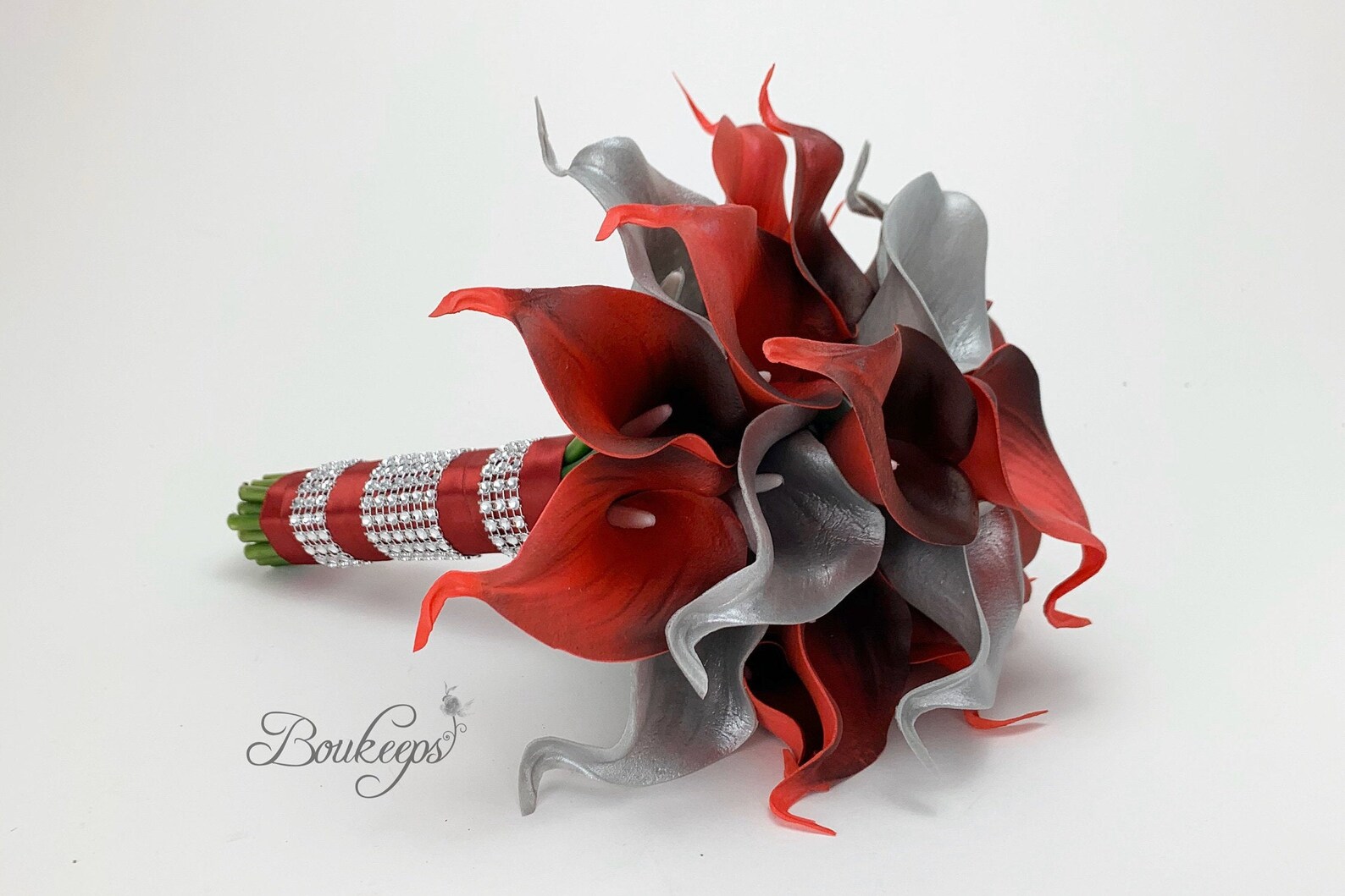 CHOOSE RIBBON COLOR Red and Silver Bridal Bouquet Red and - Etsy