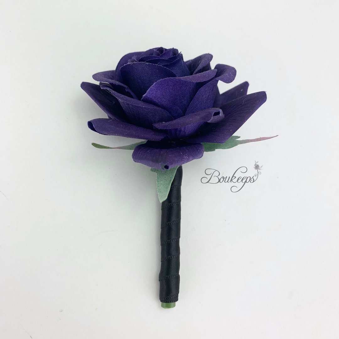 CHOOSE RIBBON COLOR - Purple Rose Boutonniere, Rose Boutonniere, Groom ...