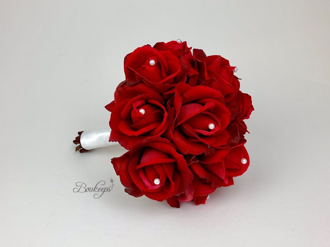 CHOOSE RIBBON COLOR Red Rose Bouquet Rose Bridal Bouquet | Etsy