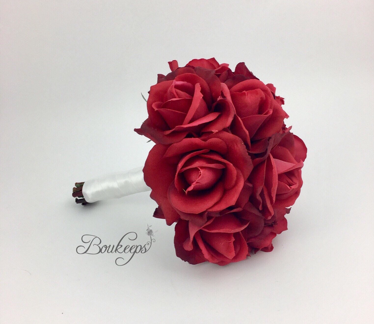 CHOOSE RIBBON COLOR Real Touch Red Rose Bridal Bouquet | Etsy