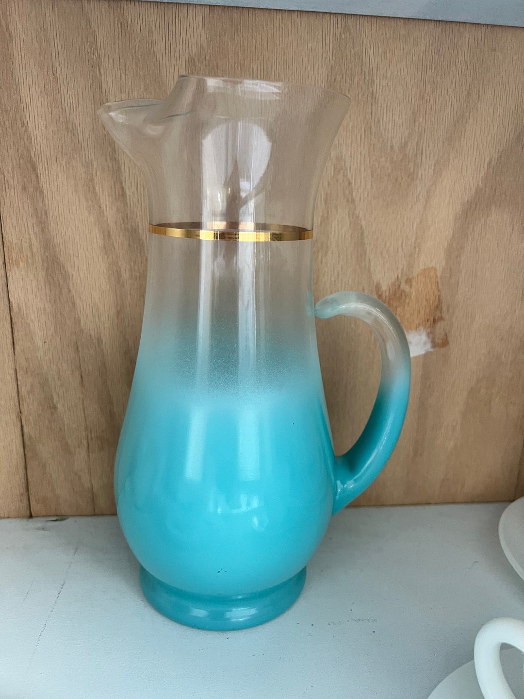 Vintage Tall Blue Blendo Pitcher W/ 6 Tea Cup/saucers - Etsy