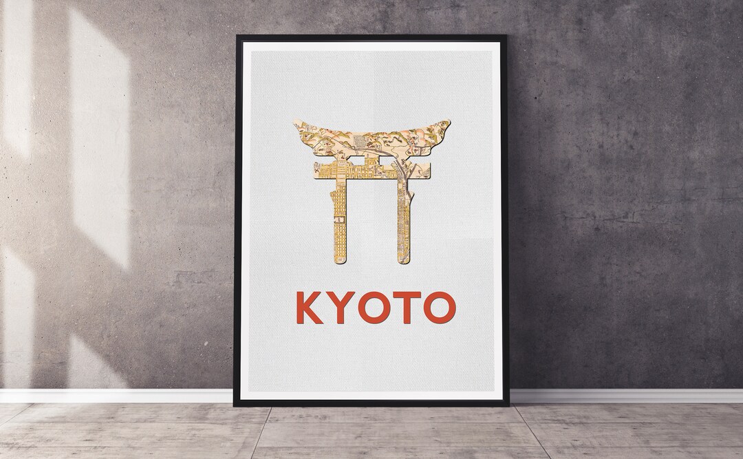 Kyoto Japan Shinto Shrine Art Print Silhouette With Vintage Map ...