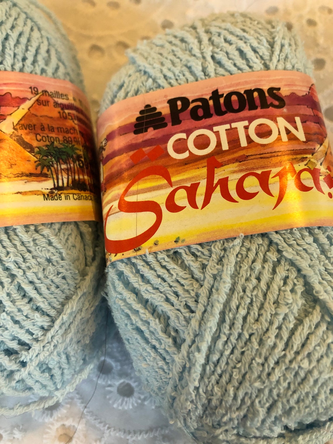DESTASH One Skein of Patons Cotton Sahara Nylon Blend Yarn Light Blue ...