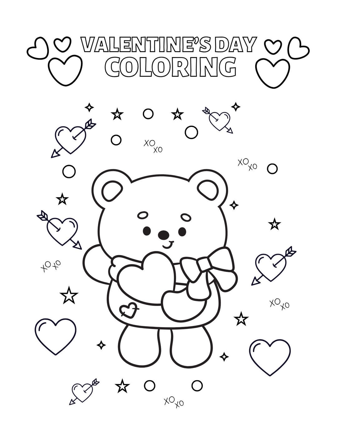 Valentine's Day Bear Coloring Page Printable - Etsy