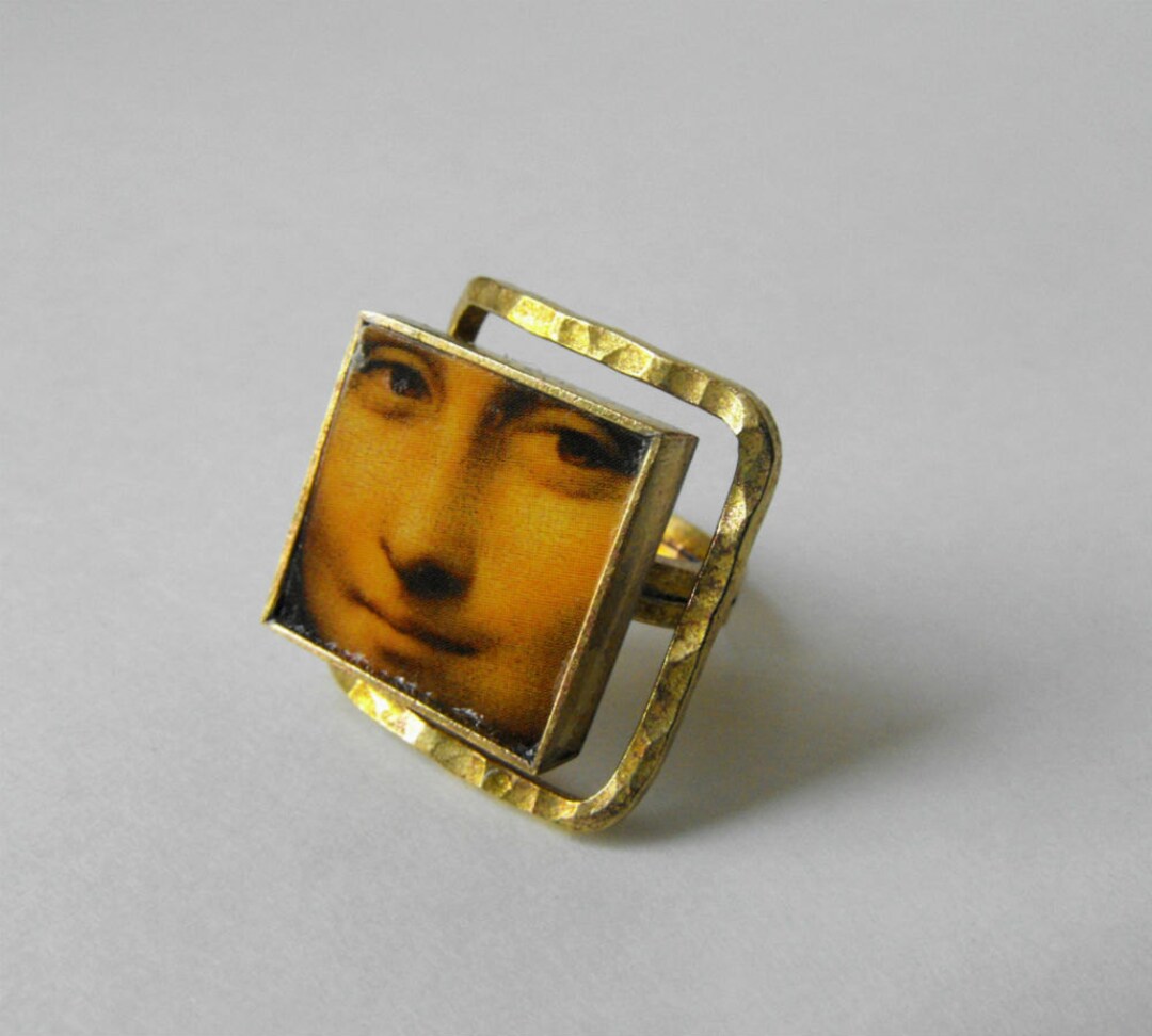 Mon Lisa Art Tile Ring Modern Glass Tile Ring Glass Tile Silvertone ...