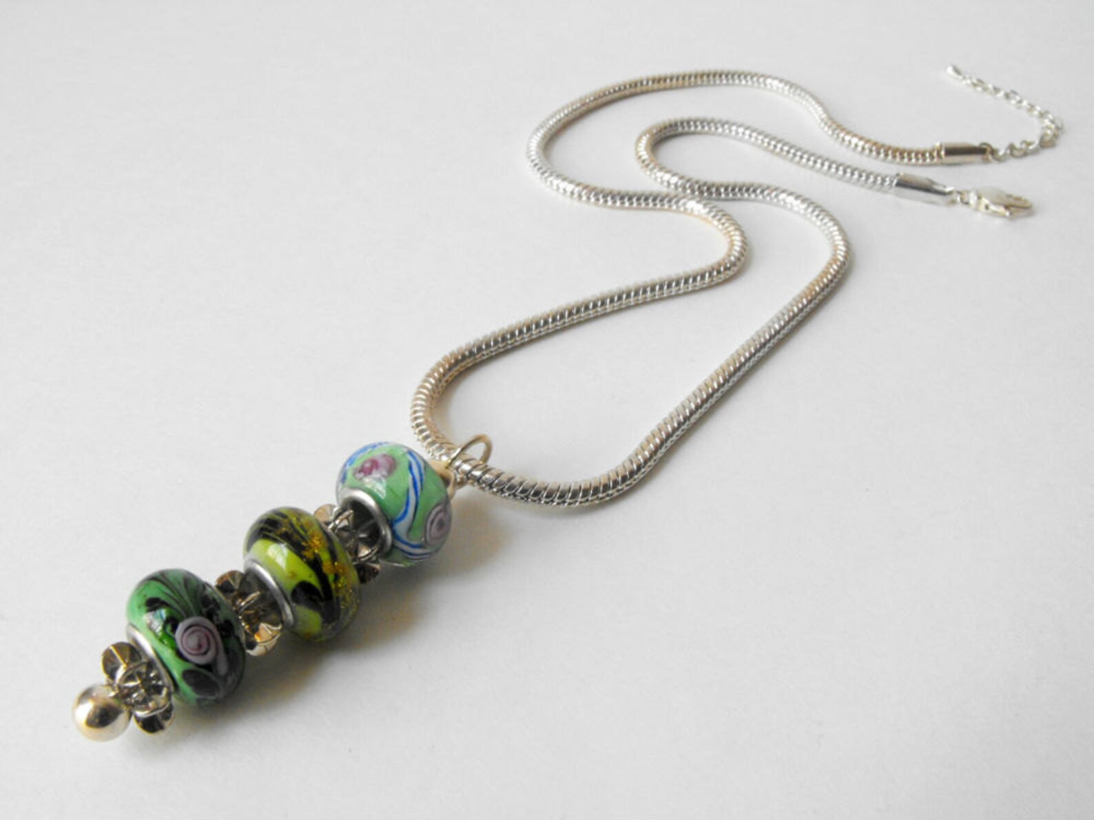 Lampwork Bead Necklace - Colorful Glass Bead Pendant Necklace by ...