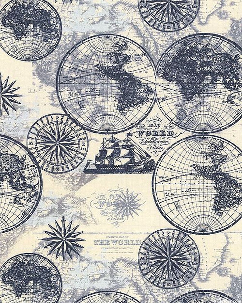 David Textiles Fabric OCEAN MAPS - Etsy