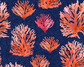 The Reef Pattern 59-3861 Coral Reef Dark Blue Oasis Fabrics 100% Cotton ...