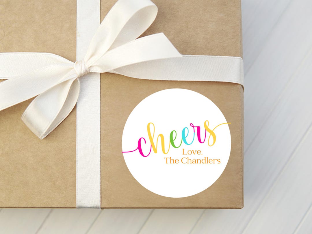 Personalized Cheers Gift Sticker - Custom Round Gift Stickers ...