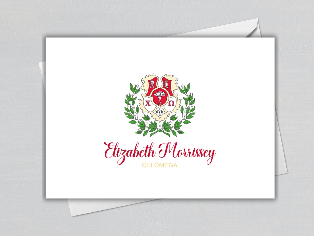 Chi Omega Coat of Arms Notecards - Folded Chi Omega Crest Notecards ...