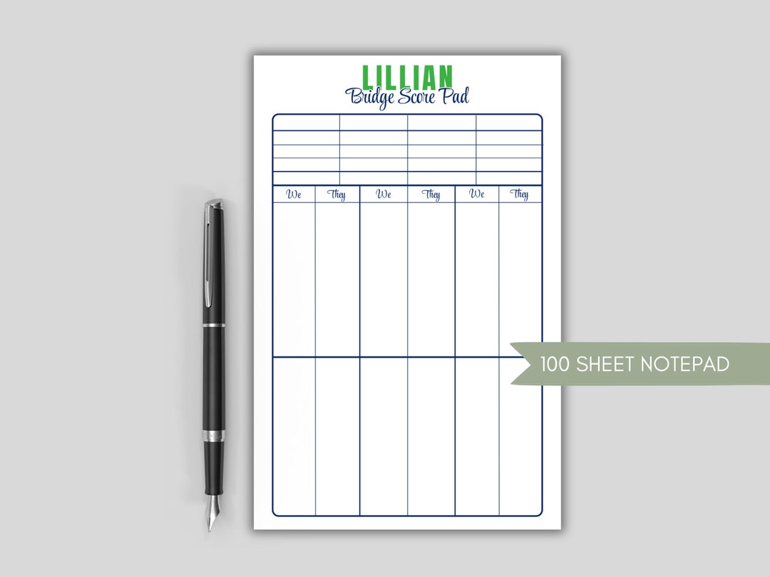 Bridge Score Pad - Bridge Scorepad - Bridge Score Sheets - Bridge Score ...