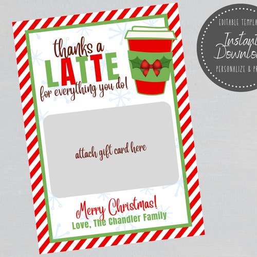 PRINTABLE Christmas Coffee Gift Card Holder Thanks a Latte - Etsy