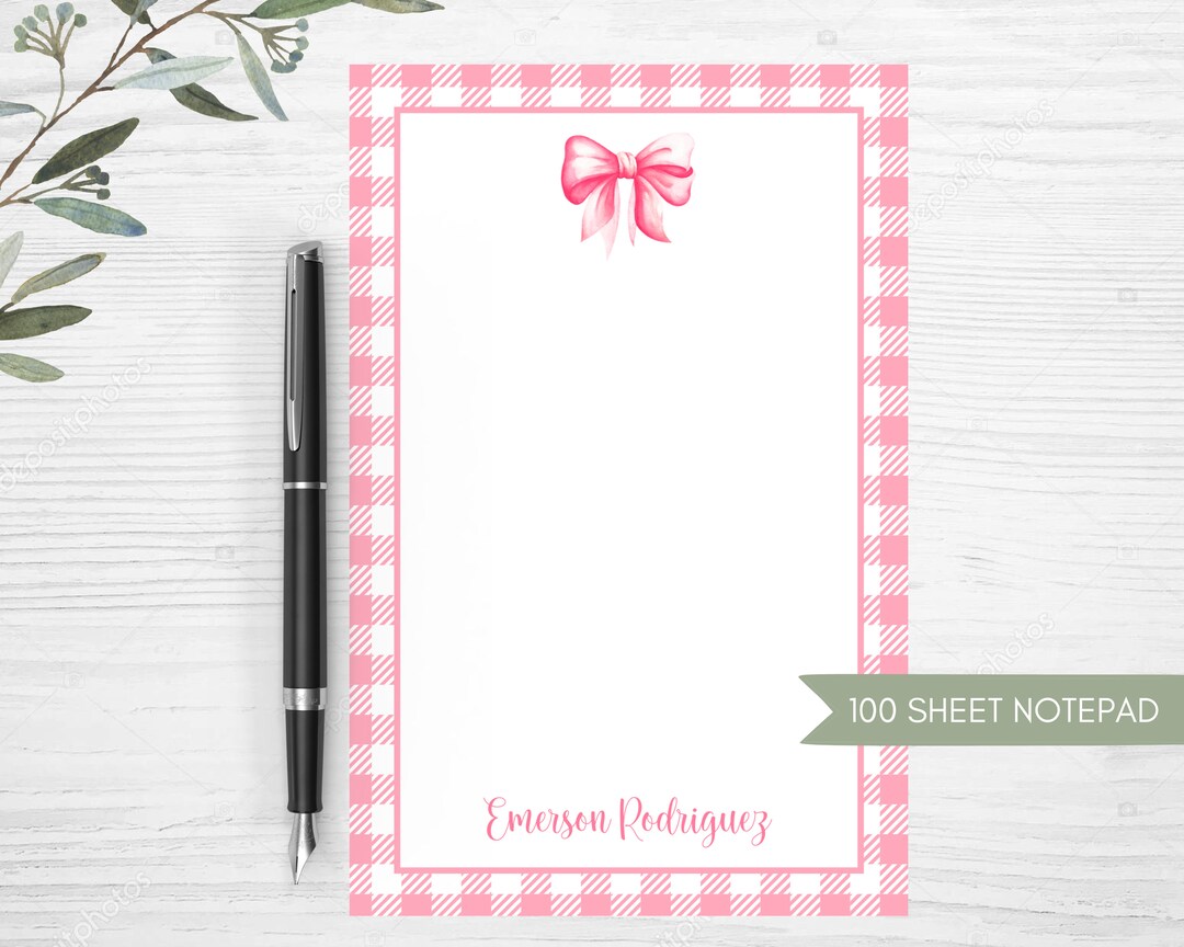 Personalized Pink Gingham Bow Notepad Personalized Notepad for Girls ...