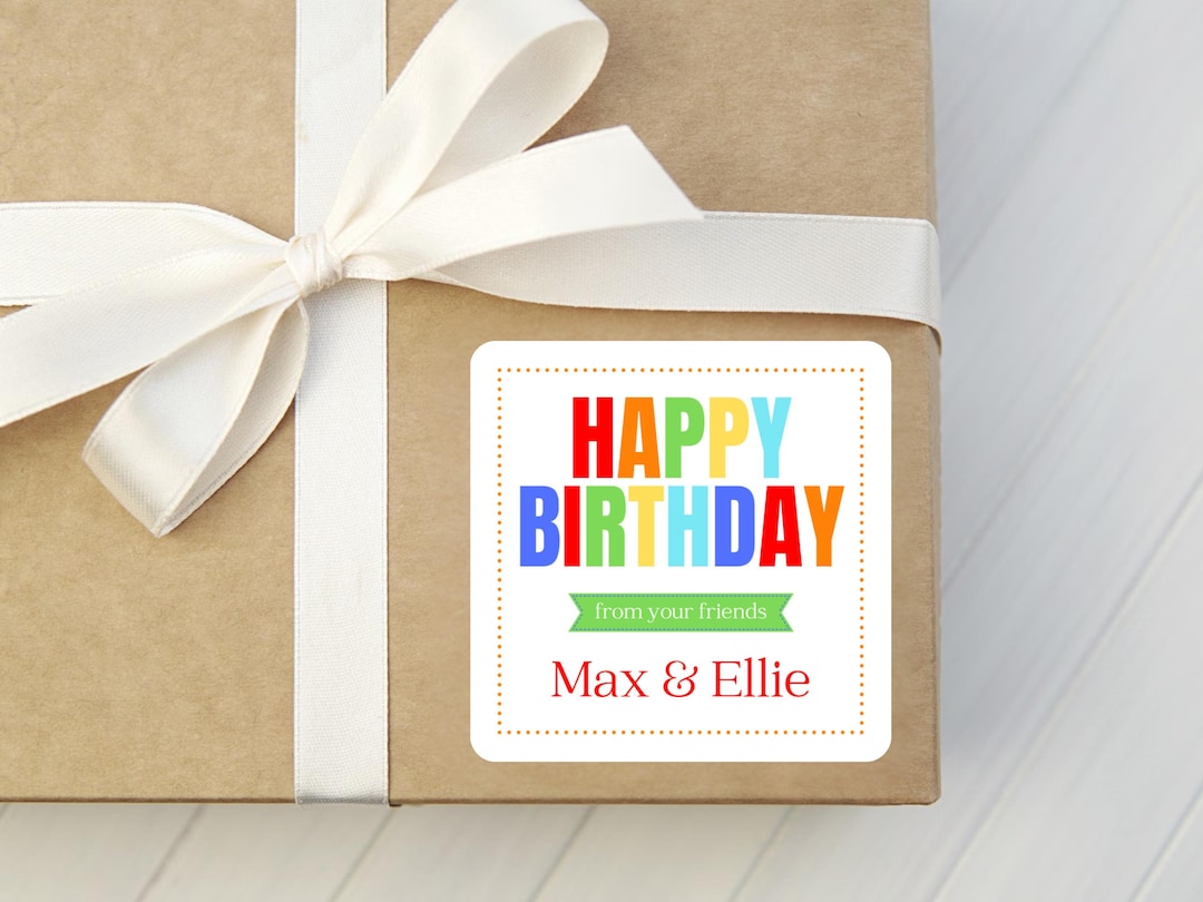 Personalized Happy Birthday Gift Sticker - Square Monogrammed Sticker ...