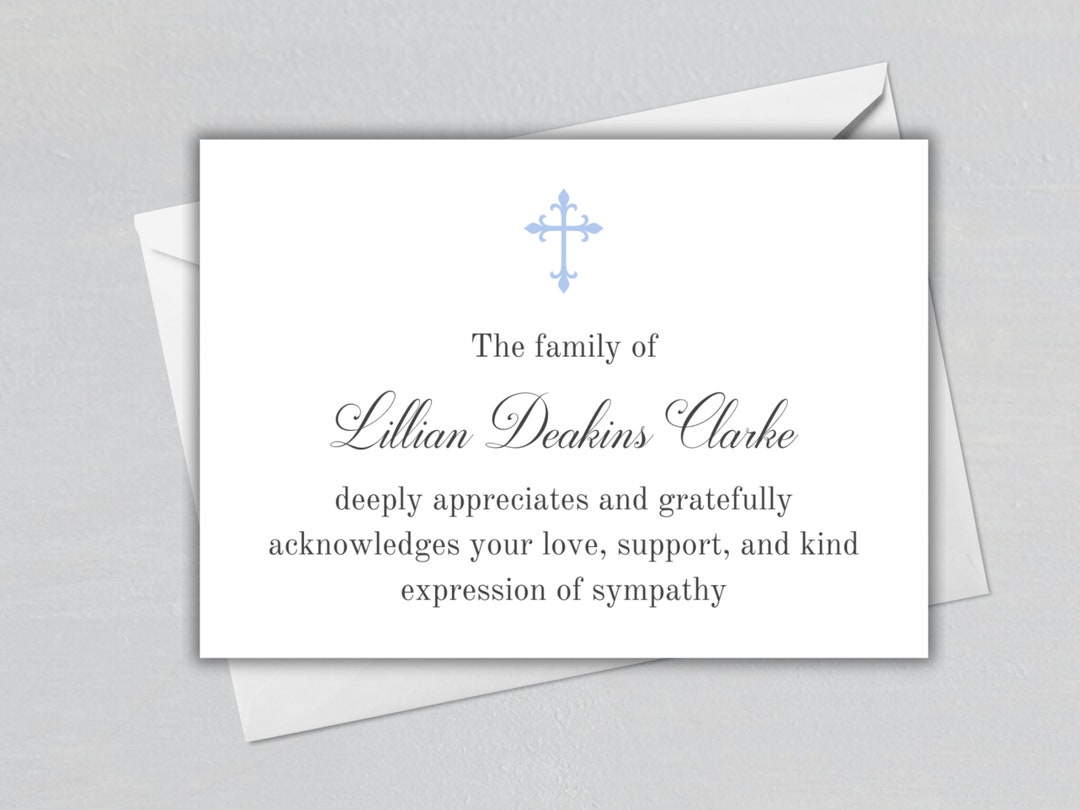Traditional Sympathy Acknowledgement Card Funeral Acknowledgement Card ...