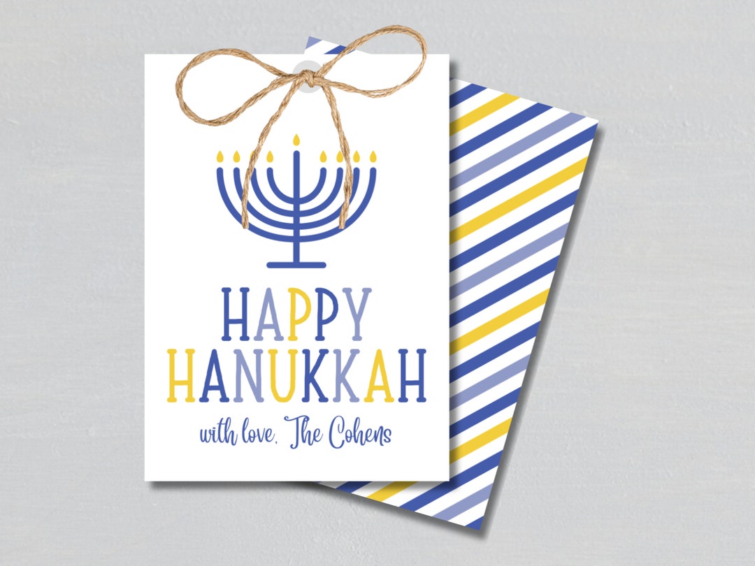 Personalized Menorah Gift Tags - Happy Hanukkah Gift Tags - Blue & Gold ...