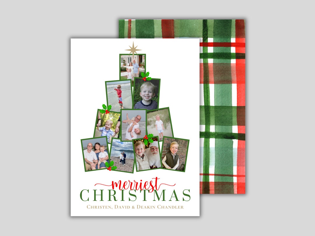 Christmas Tree Photo Card - Merry Christmas Photo Card - Red and Green ...