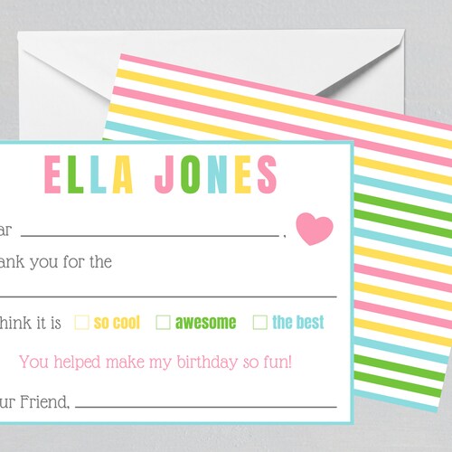 Printable Thank You Cards for Kids Fill in the Blanks - Etsy