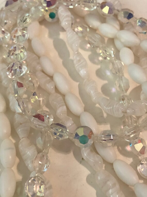 1960 Vintage TRIPLE Strand GLASS & CRYSTAL Beaded Nec… - Gem 1960 Vintage TRIPLE Strand GLASS & CRYSTAL Beaded Nec… - Gem