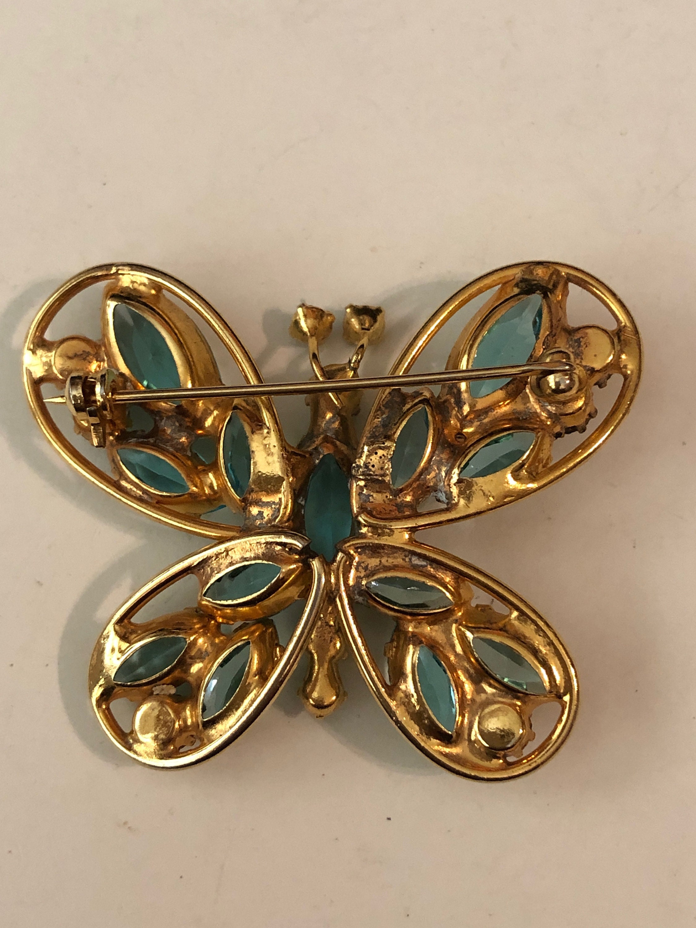 Gorgeous Vintage BUTTERFLY BROOCH Faceted AQUA Rhinestones in - Etsy
