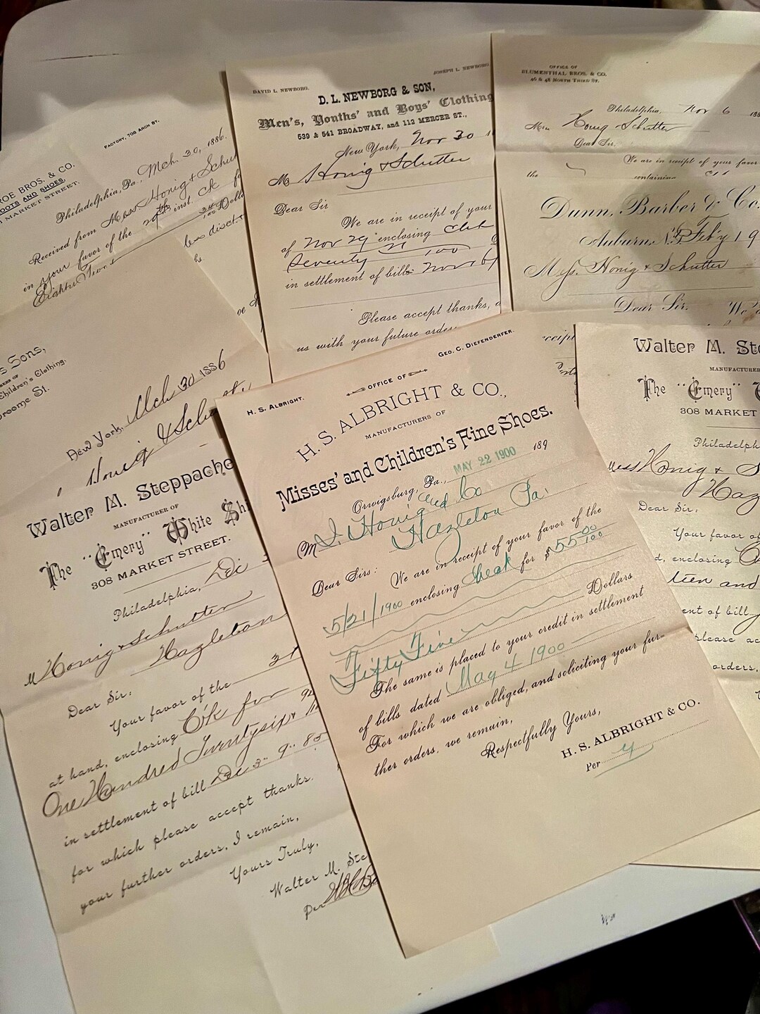 LOT of 8 19th CENTURY RECEIPTS Men & Boys Clothing Misses and Youths ...