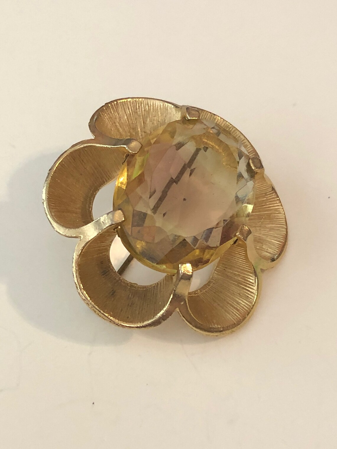 1960s Vintage TOPAZ BROOCH Big Light Topaz Faceted Glass Stone | Etsy