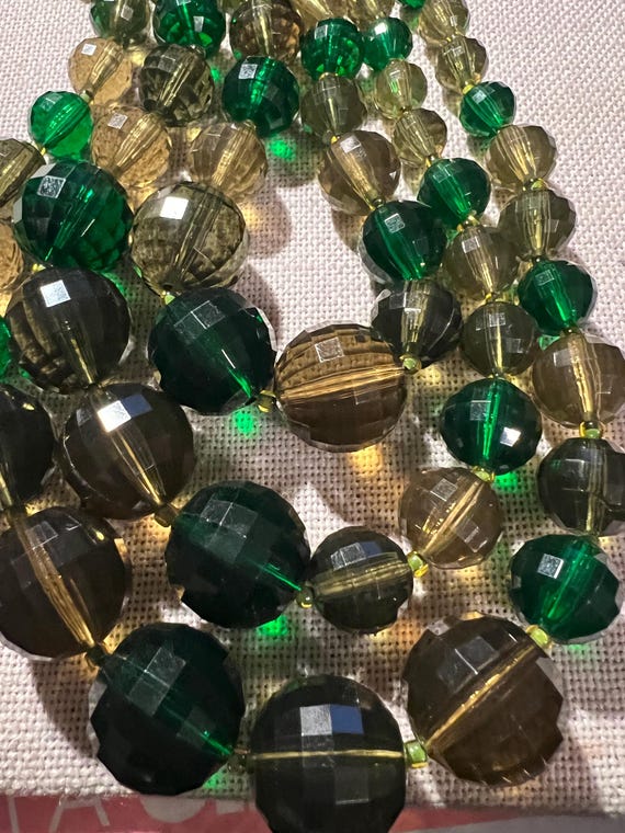 1960s Vintage Faceted LUCITE Triple Strand NECKLACE T… - Gem