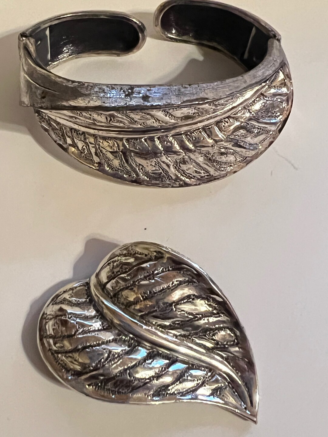 Vintage TORTOLANI Signed CUFF Bracelet & Matching Brooch/pendant Leaf ...