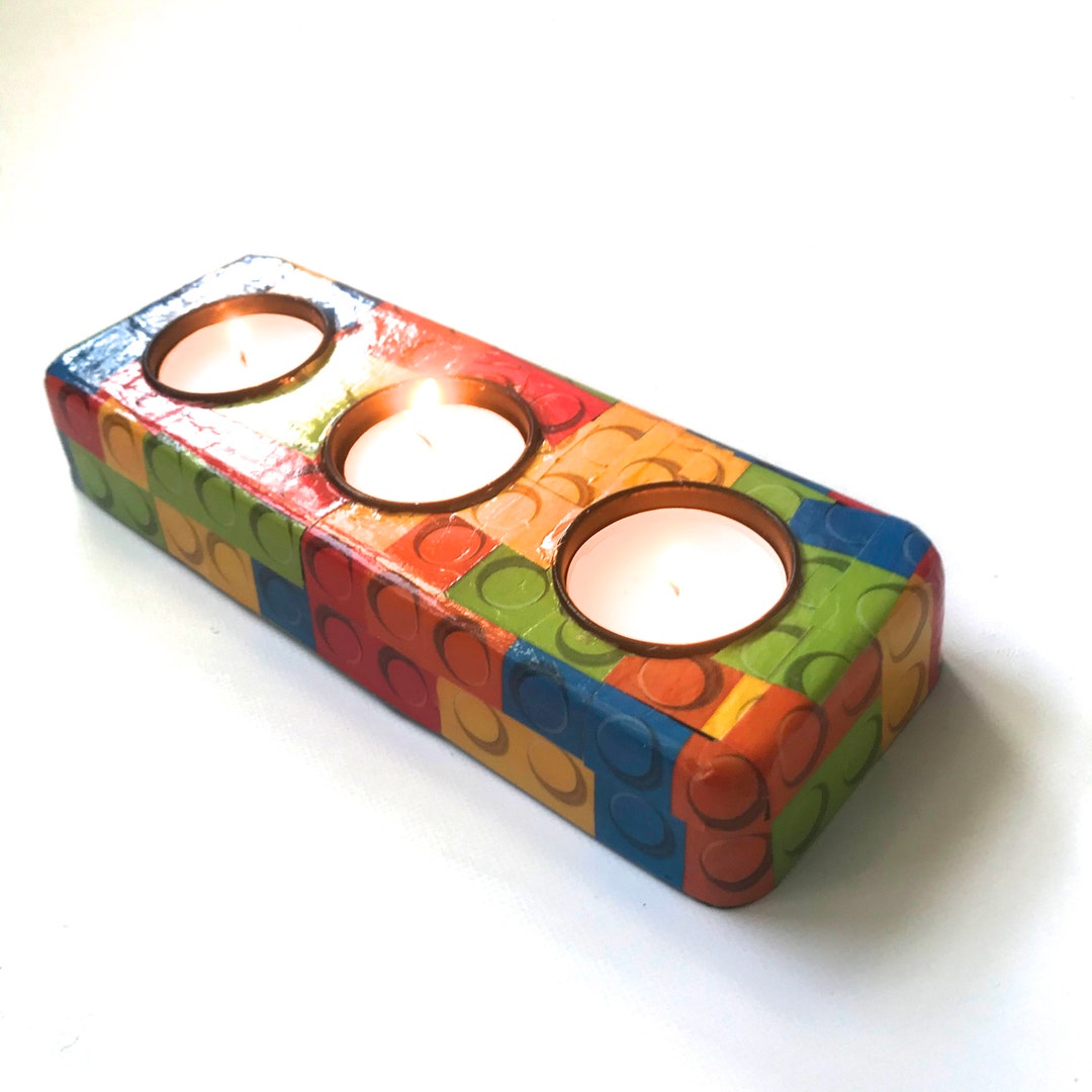 Handcrafted Decoupage ‘lego’ Triple Candle Holder - Etsy
