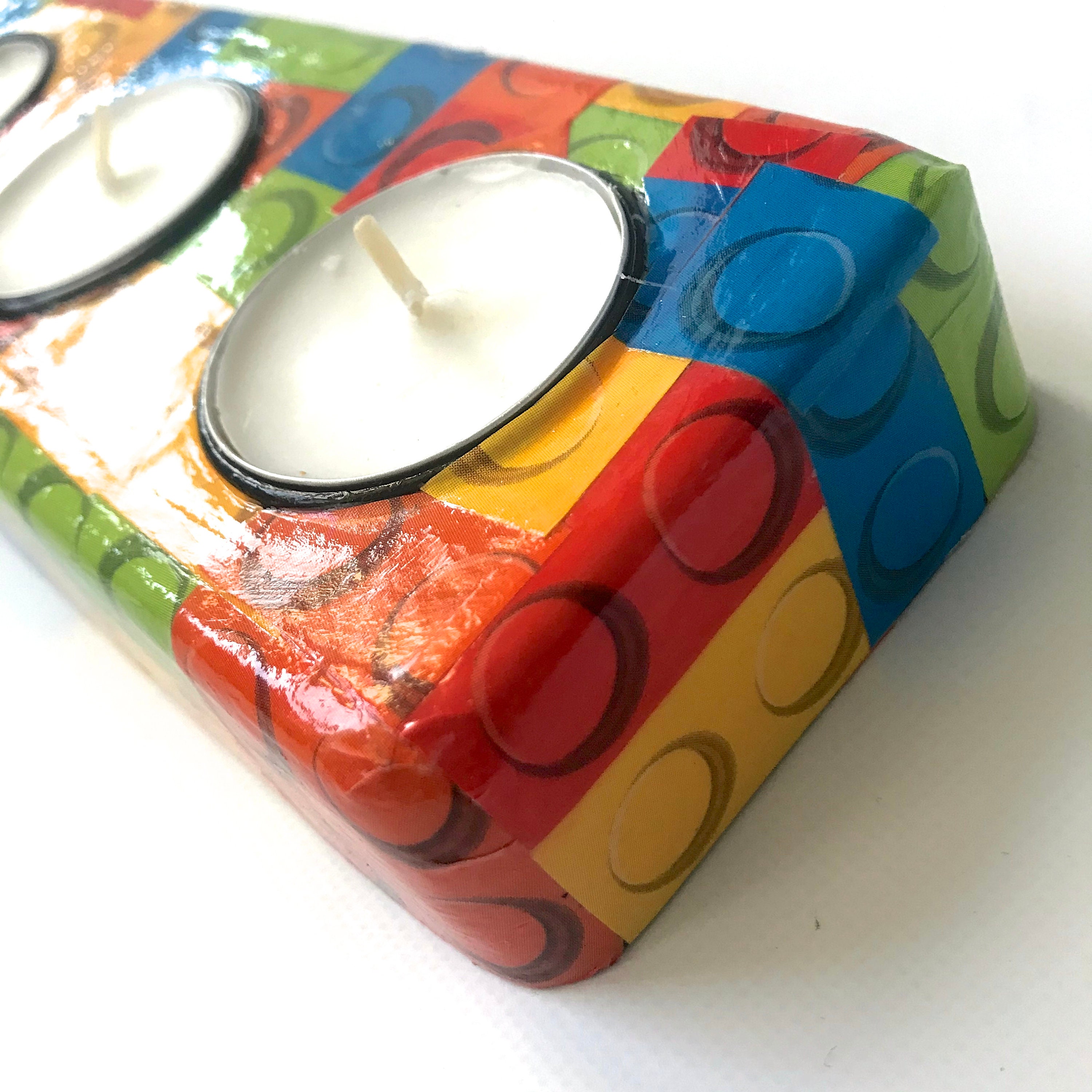 Handcrafted Decoupage lego Triple Candle Holder - Etsy