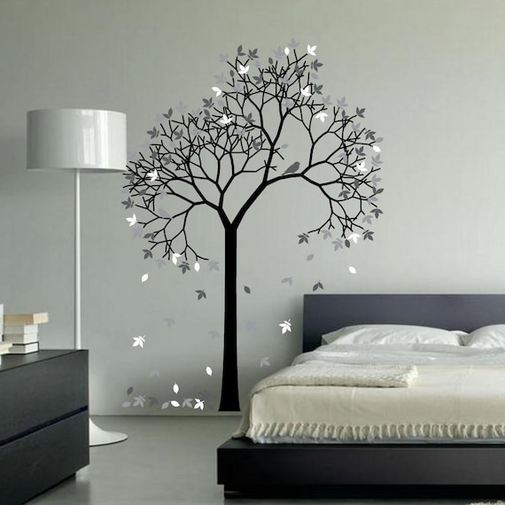 Aspen Tree Wall Decal Forest With Bird and Leaves Vinyl - Etsy