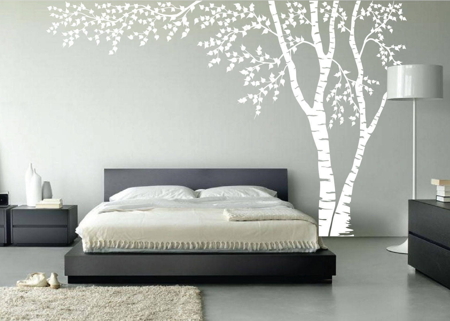 Birch Tree Nursery Wall Decal Forest Canopy Blowing Tree Leaves Vinyl ...