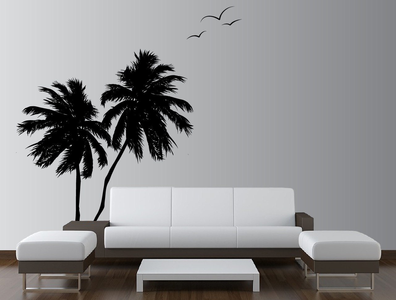 Palm Coconut Tree Wall Decal with seagull birds 2 Trees 1133 | Etsy