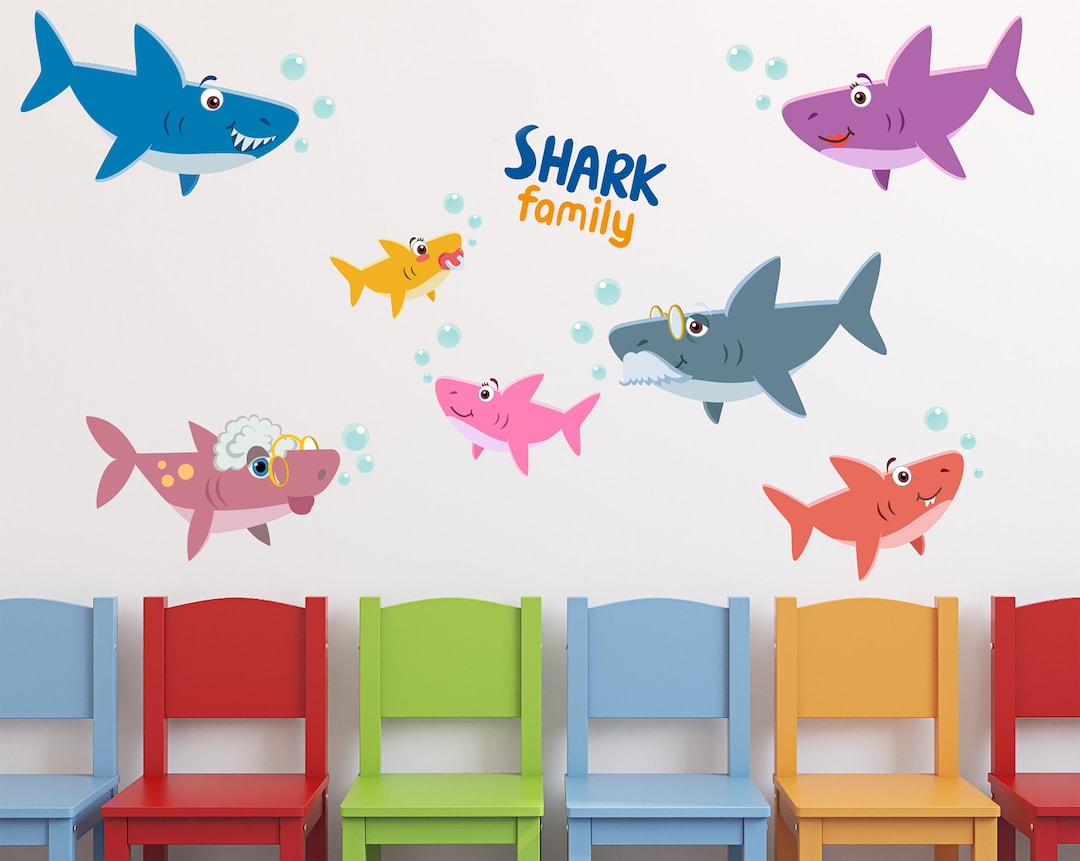 Shark Family Wall Decals Stickers for Nursery Kids Baby Shark, Premium ...