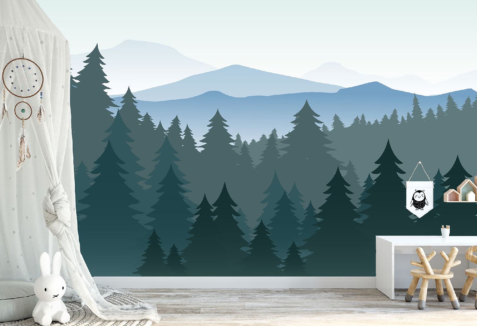 Mountain Wallpaper Pine Tree Forest Peel and Stick Self Adhesive ...