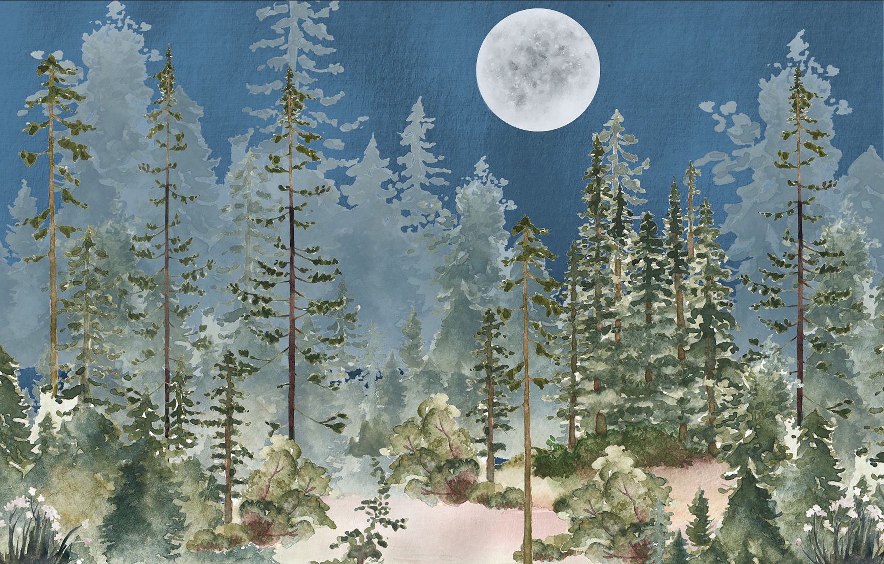 Watercolor Pine Tree Forest Peel and Stick Wallpaper Self | Etsy