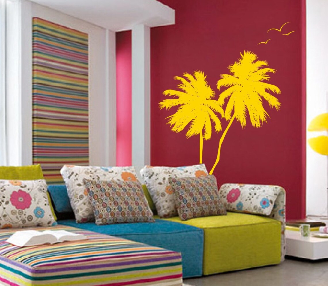 Palm Coconut Tree Wall Decal With Seagull Birds 2 Trees 1133 - Etsy