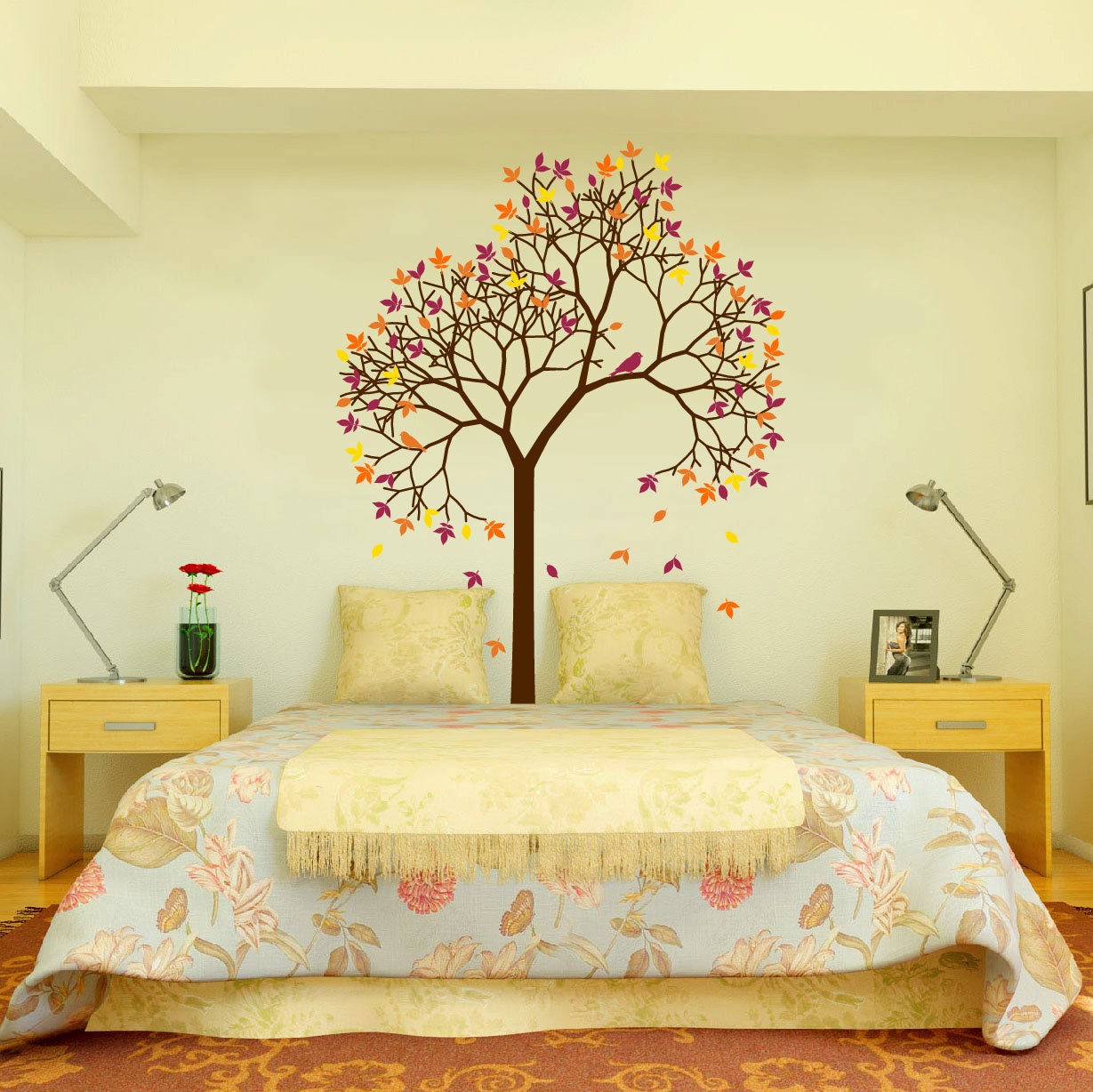 Aspen Tree Wall Decal Forest With Bird and Leaves Vinyl - Etsy
