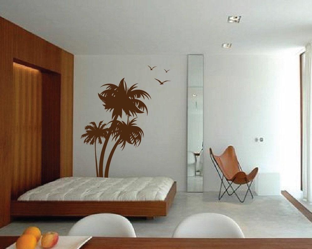 Palm Coconut Tree Wall Decal With Seagull Birds 3 Trees 1132 - Etsy
